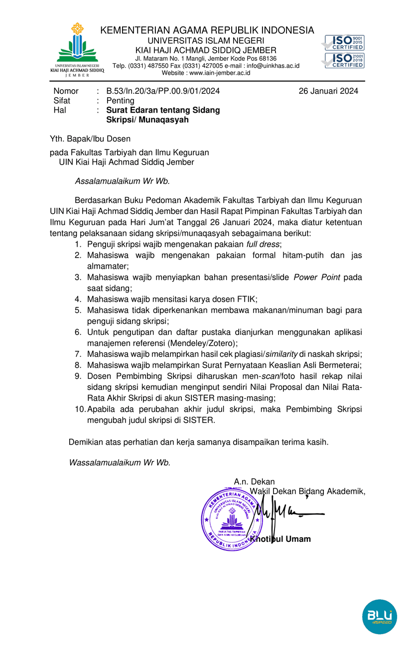 Surat Edaran Pelaksanaan Sidang Skripsi FTIK | Fakultas Tarbiyah dan ...